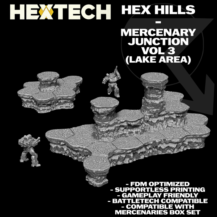 3D Printable HEXTECH - Hex Hills - Mercenaries (Battletech Compatible) by Thunderhead Studio